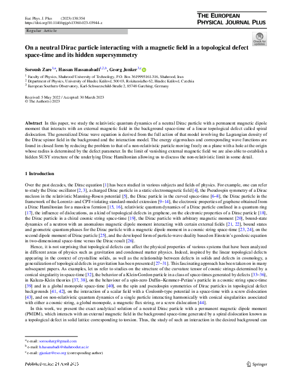 (PDF) On a neutral Dirac particle interacting with a magnetic field in a topological defect ...