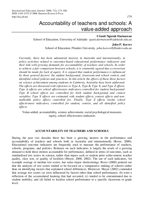 (PDF) Accountability of teachers and schools: A value-added approach