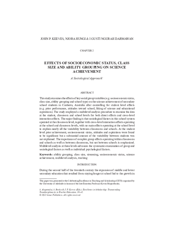(PDF) Effects of Socioeconomic Status, Class Size and Ability Grouping on Science Achievement