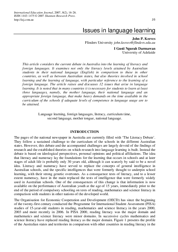 (PDF) Issues in language learning