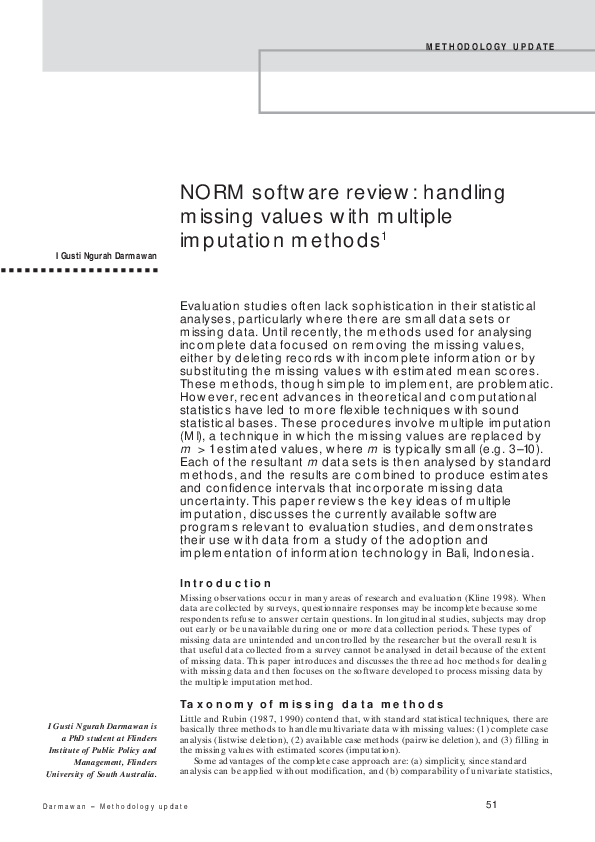 Pdf Norm Software Review Handling Missing Values With Multiple Imputation Methods