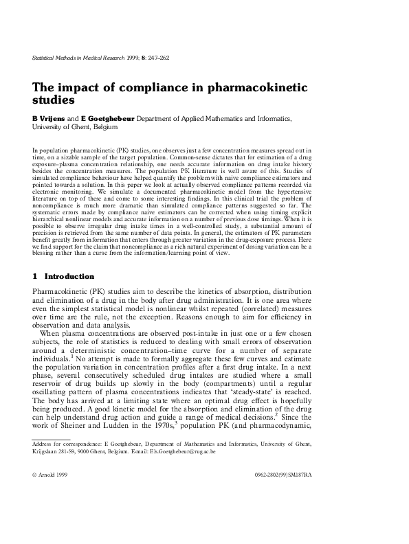 (PDF) The impact of compliance in pharmacokinetic studies
