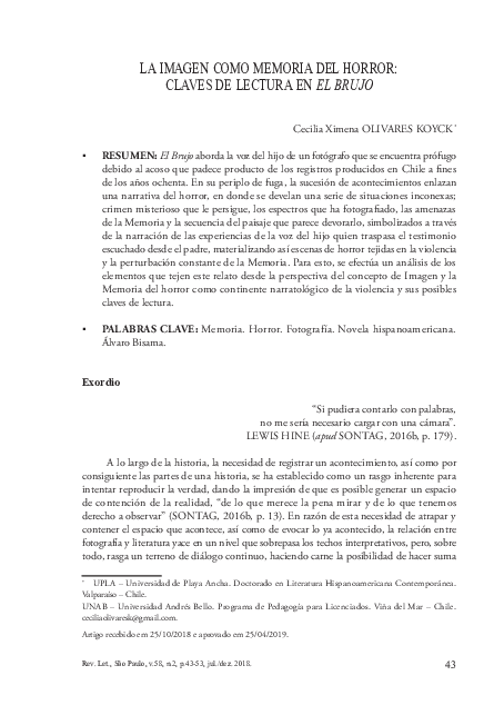 (PDF) La imagen como memoria del horror: claves de lectura en El Brujo ...