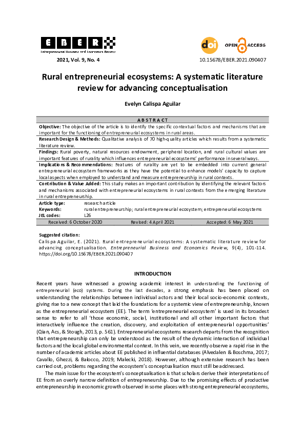 (PDF) Rural entrepreneurial ecosystems: A systematic literature review ...