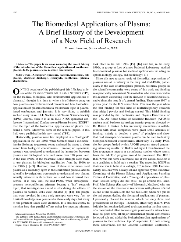 (PDF) The Biomedical Applications of Plasma: A Brief History of the ...