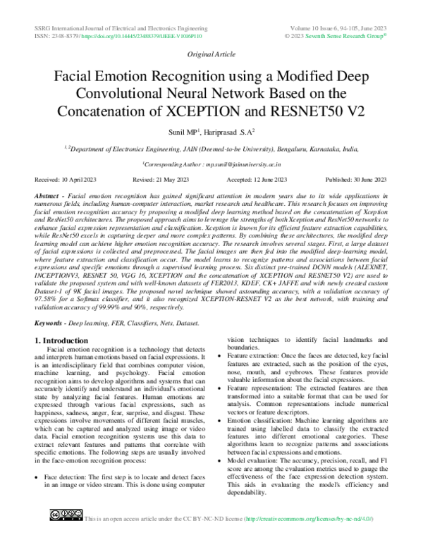 (PDF) Facial Emotion Recognition using a Modified Deep Convolutional Neural Network Based on the ...