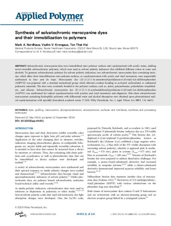 (PDF) Synthesis of solvatochromic merocyanine dyes and their ...