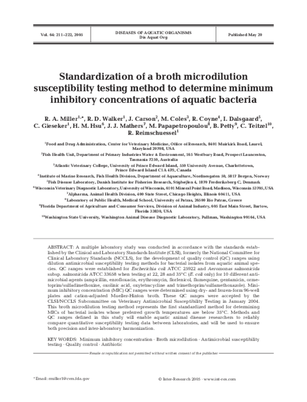 (PDF) Standardization of a broth microdilution susceptibility testing ...