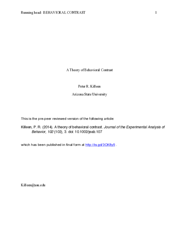 (PDF) A theory of behavioral contrast
