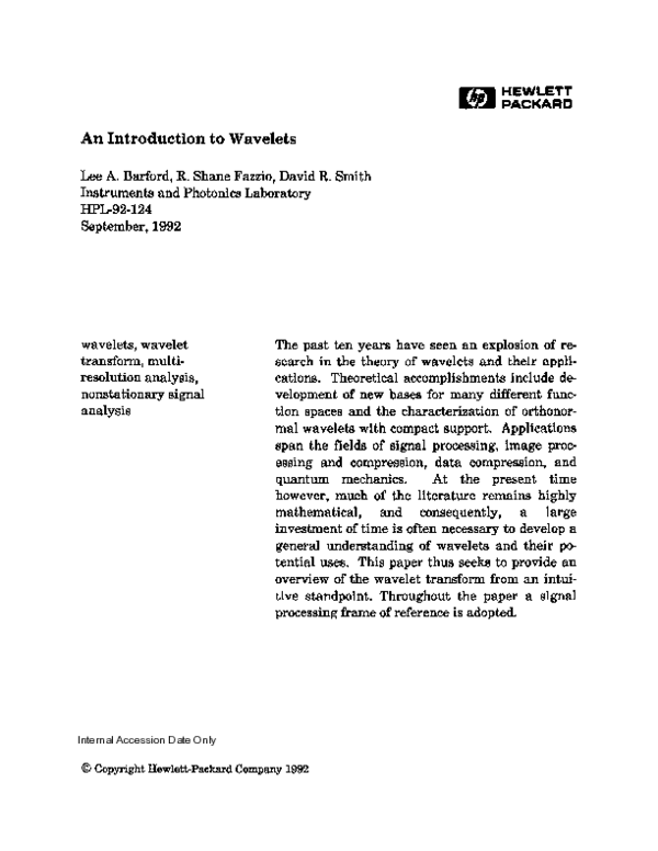 Pdf Introduction To Wavelets