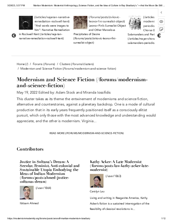 (PDF) Martian Modernism: Modernist Anthropology, Science Fiction, and ...
