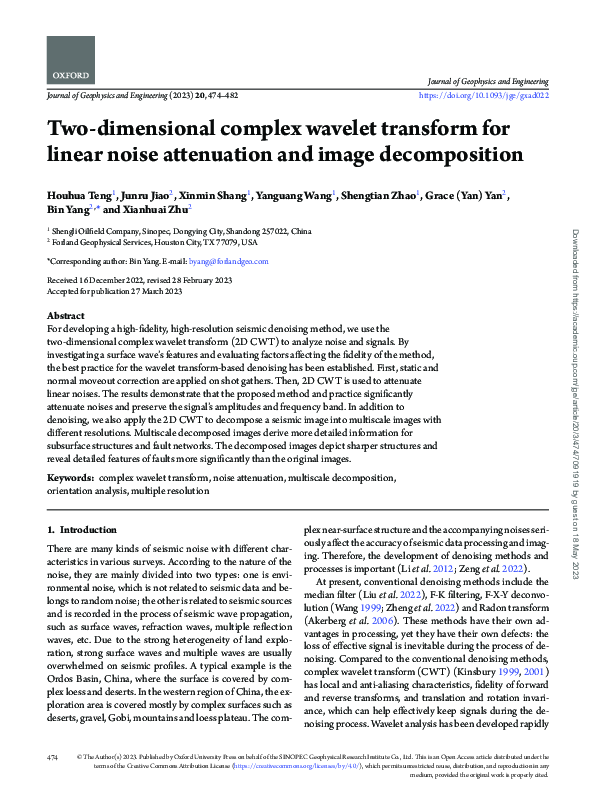 (PDF) Two-dimensional complex wavelet transform for linear noise attenuation and image decomposition