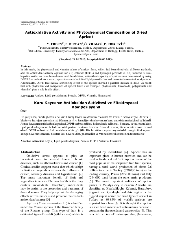 (PDF) Antioxidative activity and phytochemical composition of dried apricot