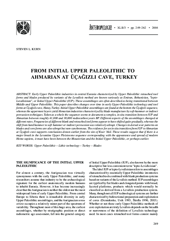 (PDF) From initial upper paleolithic to ahmarian at Ucagizli cave, Turkey
