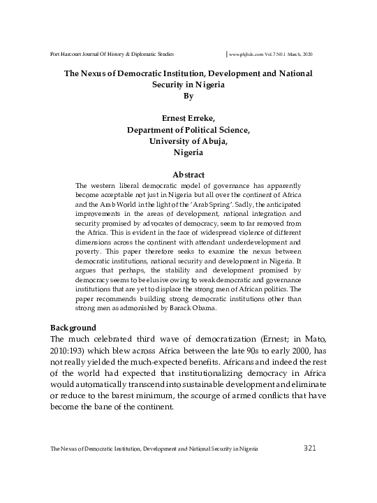 (PDF) The Nexus of Democratic Institution, Development and National Security in Nigeria