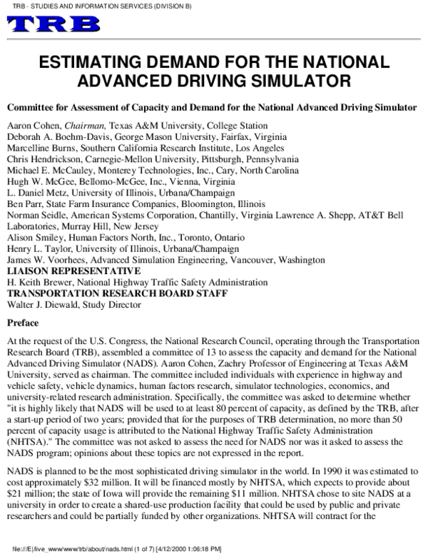(PDF) Estimating Demand for the National Advanced Driving Simulator