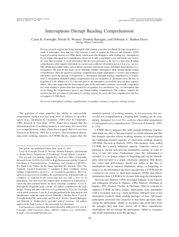 (PDF) Interruptions disrupt reading comprehension