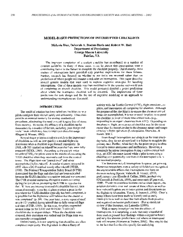 (PDF) Model-Based Predictions of Interrupted Checklists | Deborah Boehm-davis - Academia.edu