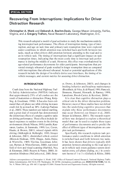 (PDF) Recovering From Interruptions: Implications for Driver ...