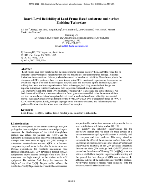 (PDF) Board-Level Reliability of Lead-Frame Based Substrate and Surface ...