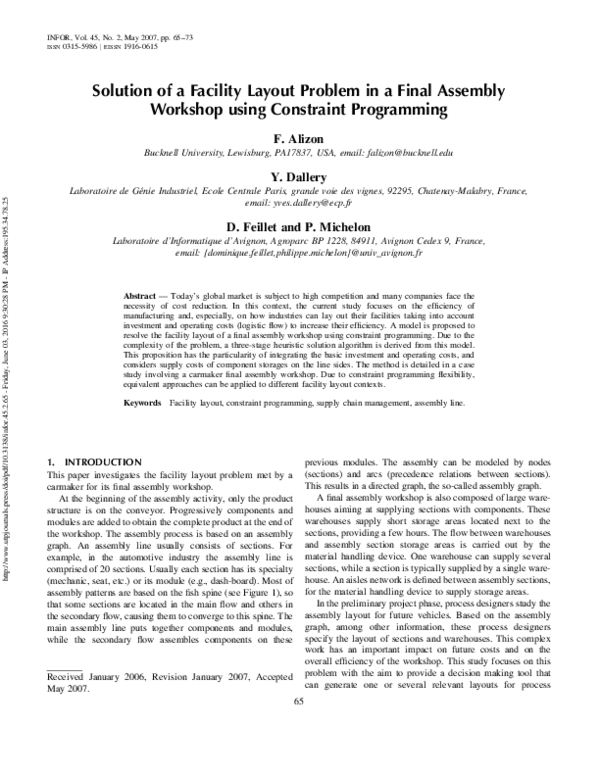 (PDF) Solution of a Facility Layout Problem in a Final Assembly Workshop using Constraint ...