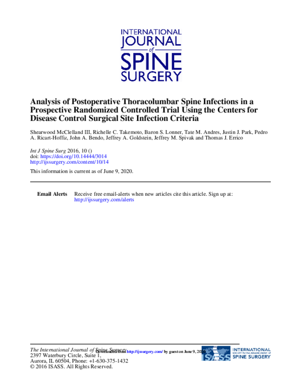 (PDF) Analysis of Postoperative Thoracolumbar Spine Infections in a Prospective Randomized ...