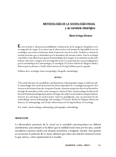 (PDF) Metodología de la Sociología Visual y su correlato etnológico