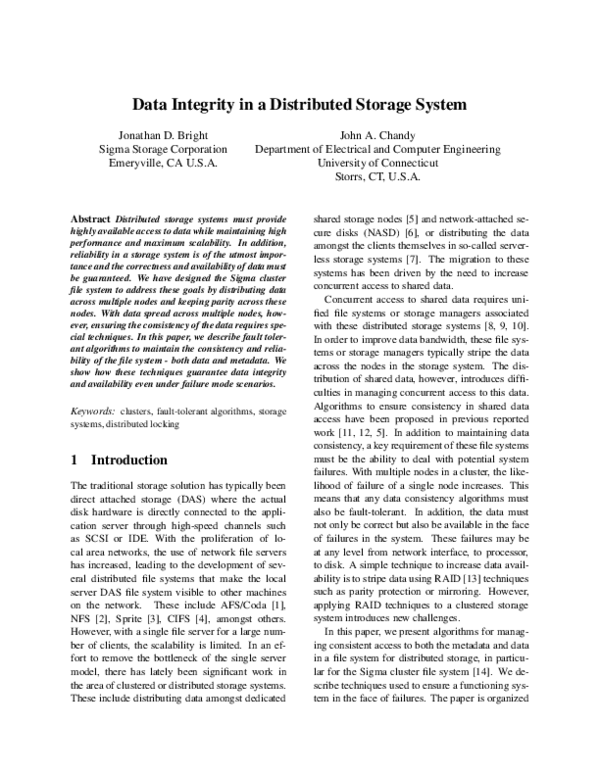 (PDF) Data Integrity in a Distributed Storage System