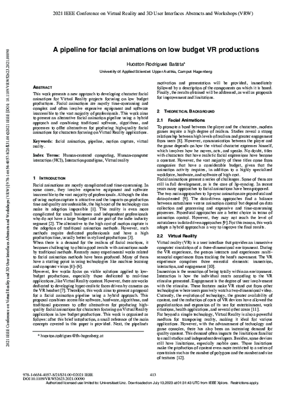 (PDF) A pipeline for facial animations on low budget VR productions
