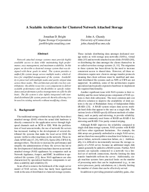 (PDF) A Scalable Architecture for Clustered Network Attached Storage