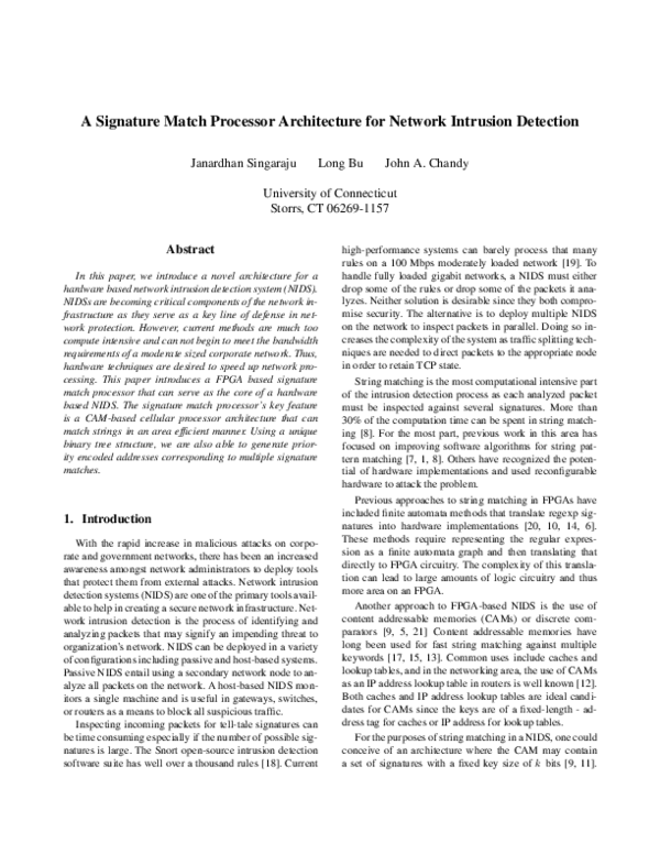(PDF) A signature match processor architecture for network intrusion ...
