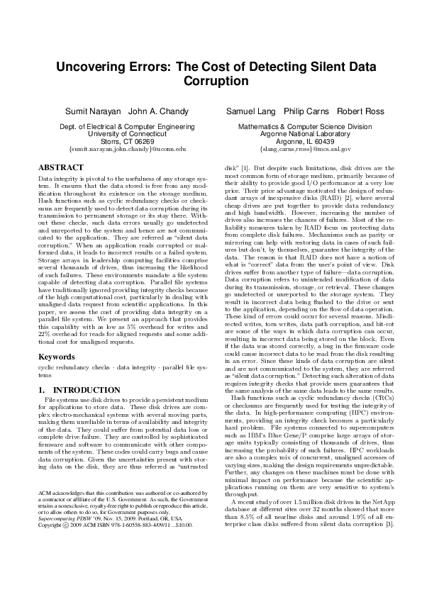 (PDF) Uncovering errors: The cost of detecting silent data corruption