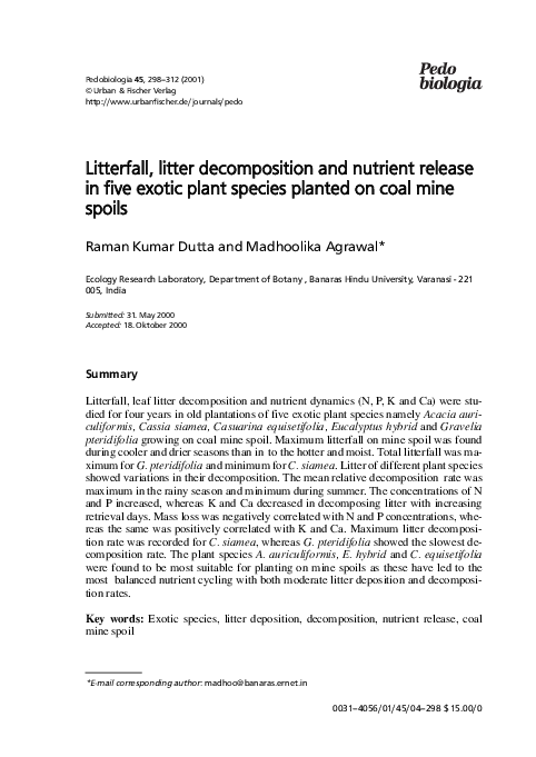 (PDF) Litterfall, litter decomposition and nutrient release patterns in four native tree species ...