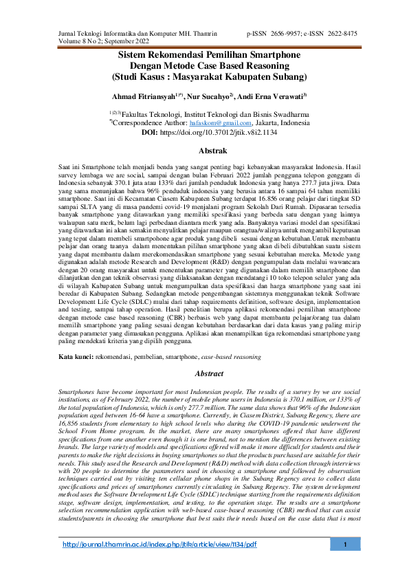 (PDF) Sistem Rekomendasi Pemilihan Smartphone Dengan Metode Case Based ...