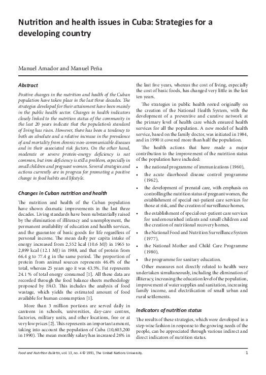 (PDF) Nutrition and Health Issues in Cuba: Strategies for a Developing ...