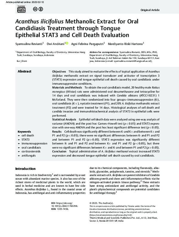 (PDF) Acanthus ilicifolius Methanolic Extract for Oral Candidiasis ...