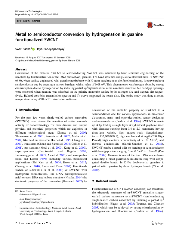(PDF) Metal to semiconductor conversion by hydrogenation in guanine ...