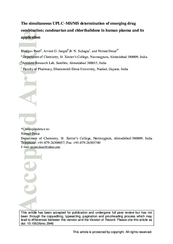 (PDF) The simultaneous UPLC-MS/MS determination of emerging drug combination; candesartan and ...