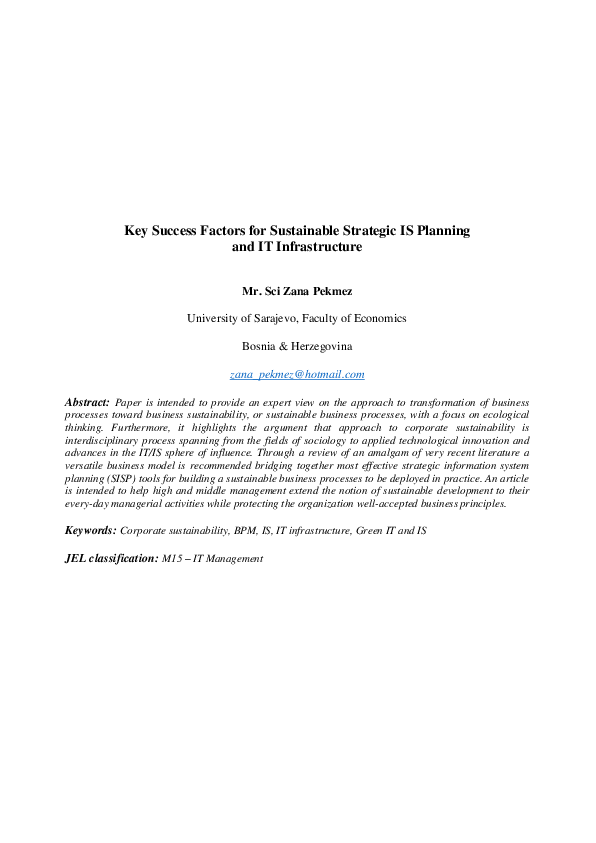 (PDF) Key Success Factors for Sustainable Strategic IS Planning and IT ...