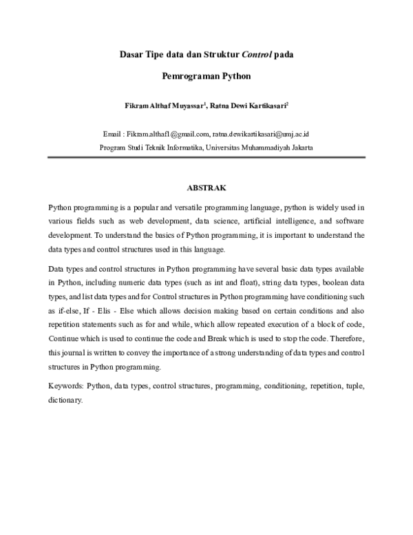 (PDF) Dasar Tipe data dan Struktur Control pada Pemrograman Python