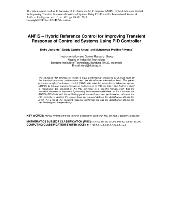 (PDF) ANFIS - Hybrid reference control for improving transient response of controlled systems ...