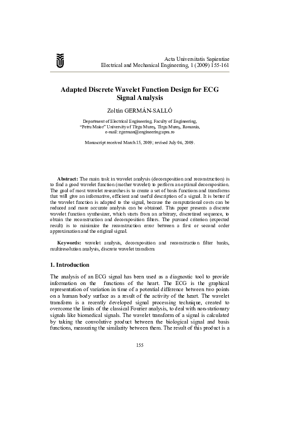 (PDF) Adapted Discrete Wavelet Function Design for ECG Signal Analysis