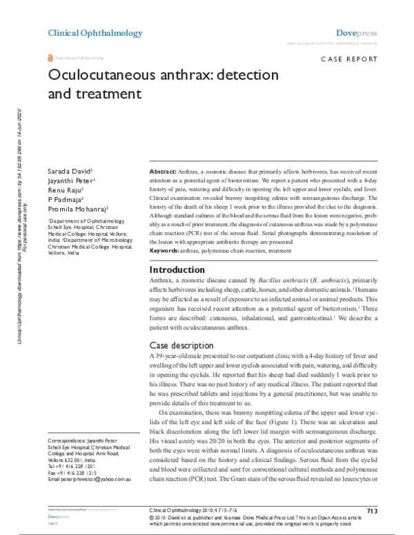 (PDF) Oculocutaneous anthrax: detection | promila mohanraj - Academia.edu