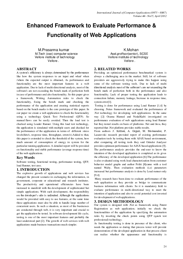 (PDF) Enhanced Framework to Evaluate Performance & Functionality of Web Applications