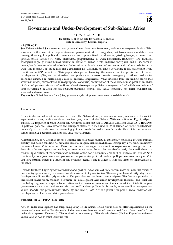 (PDF) Governance and Under-Development of Sub-Sahara Africa