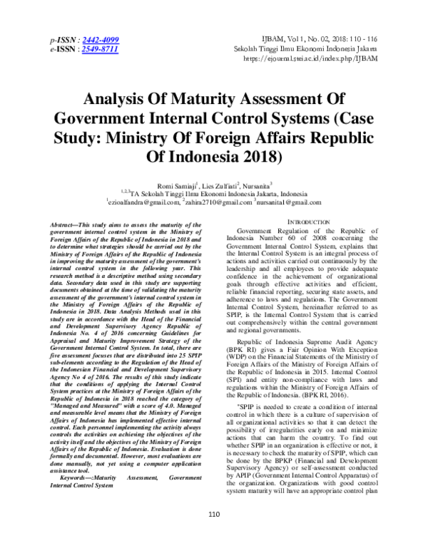(PDF) Analysis Of Maturity Assessment Of Government Internal Control Systems