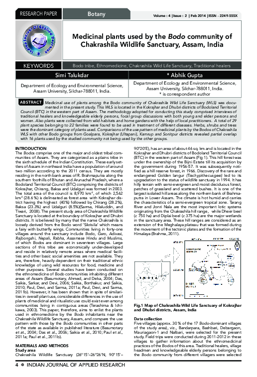 (PDF) Medicinal plants used by the Bodo community of Chakrashila ...