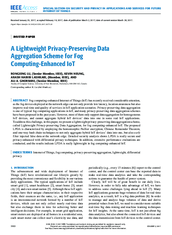 (PDF) A Lightweight Privacy-Preserving Data Aggregation Scheme for Fog Computing-Enhanced IoT