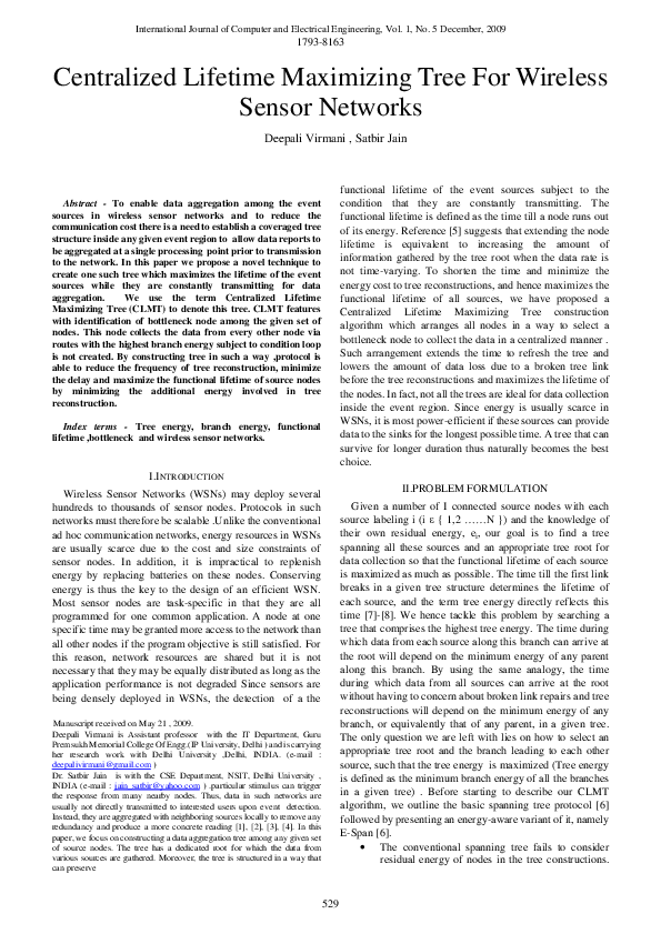 (PDF) Centralized Lifetime Maximizing Tree For Wireless Sensor Networks