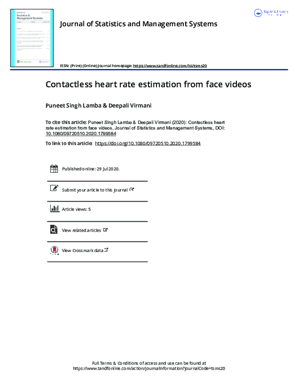 (PDF) Contactless heart rate estimation from face videos